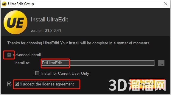 【亲测能用】UltraEdit 31.2(文本代码编辑器)最新破解版安装图文教程-3D溜溜软件下载网
